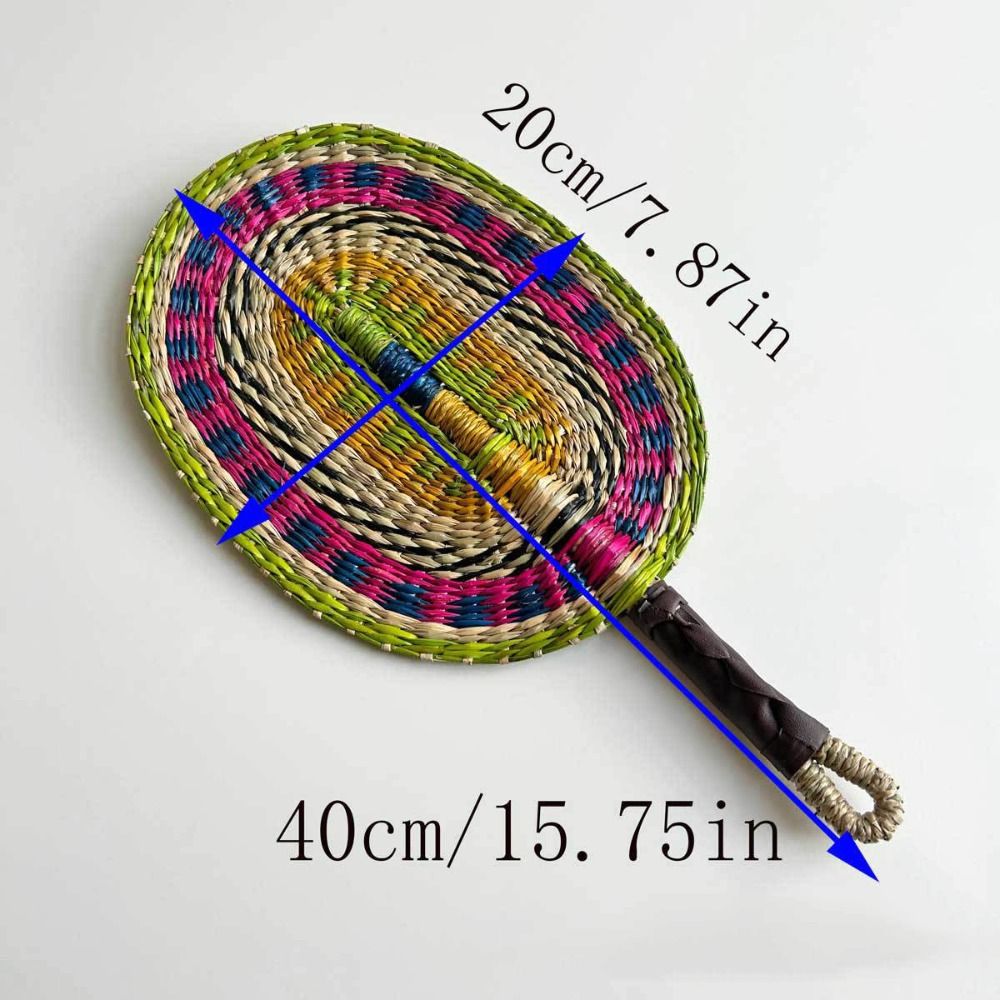 Striped Patterns Seagrass Woven Fan Vintage Anti-Mosquito Hand Braided ...