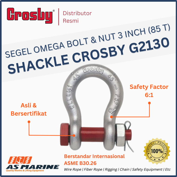 Bow Shackle / Segel Omega G2130 Bolt & Nut 3 Inch 85 Ton Safety Factor ...