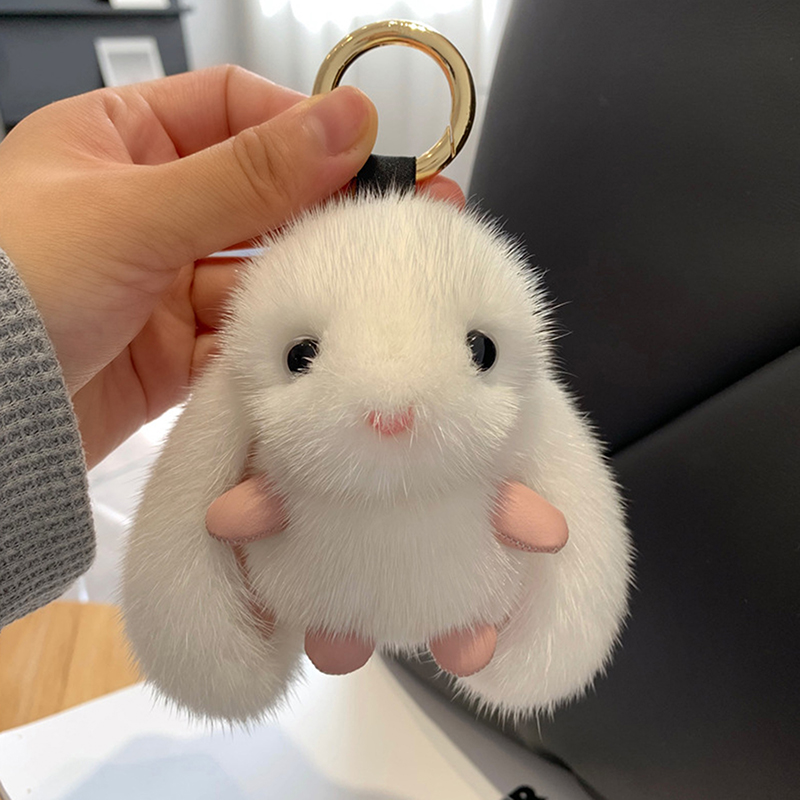 Cute Fluffy Rabbit Keychain Ring Plush Pompon Rabbit Doll Key Chain Bag ...