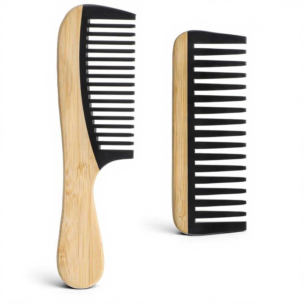 New Natural Hair Combs Bamboo Wooden Anti-Static Wide Tooth Comb ...