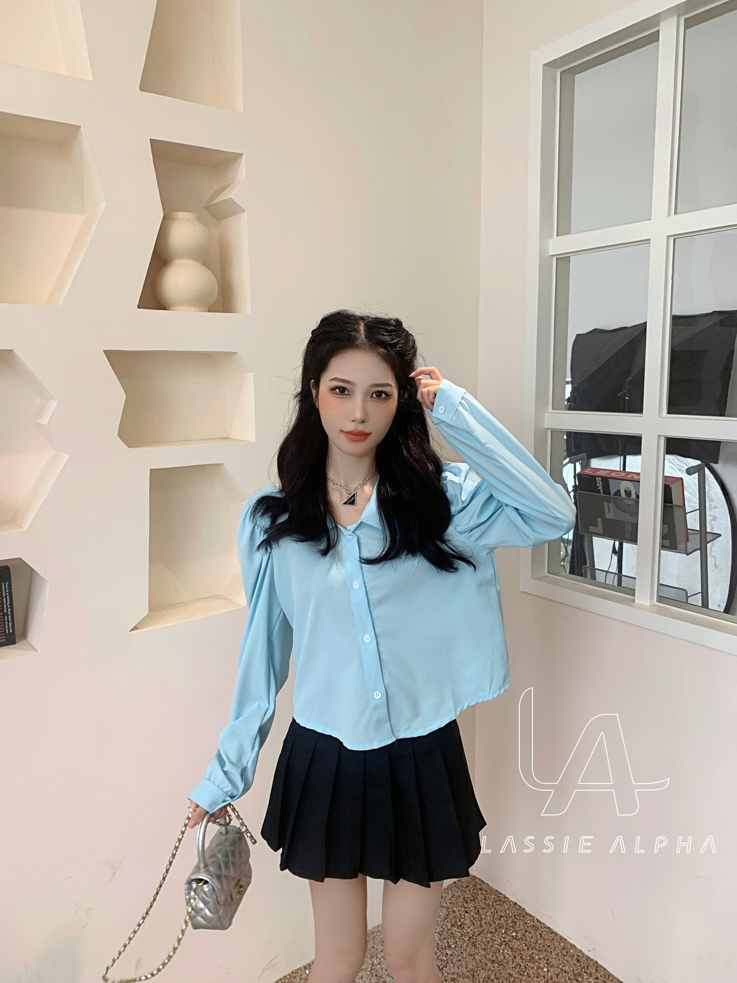 Lassie alpha TS01 blue korea style kemeja | Lazada Indonesia