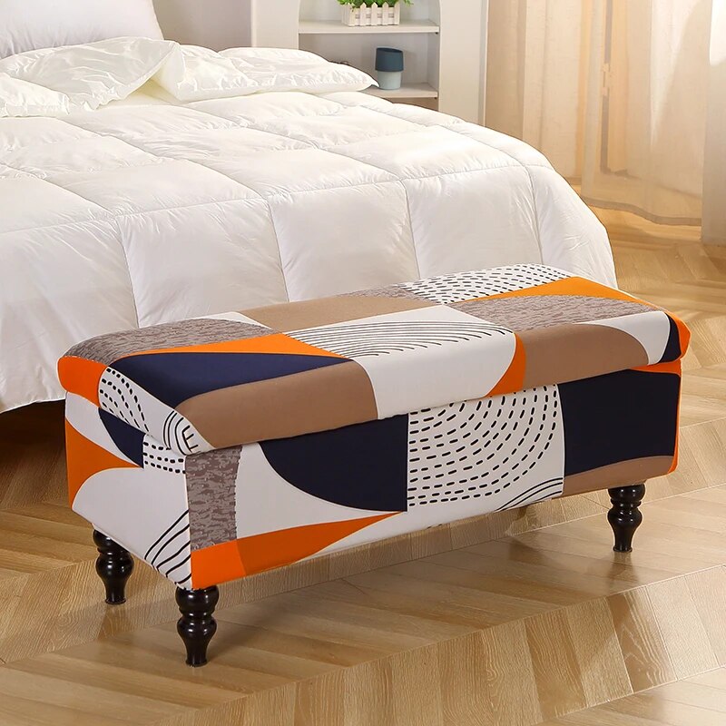 Stretch Storage Ottoman Cover Rectangular Foldable Bed Footstool Covers ...