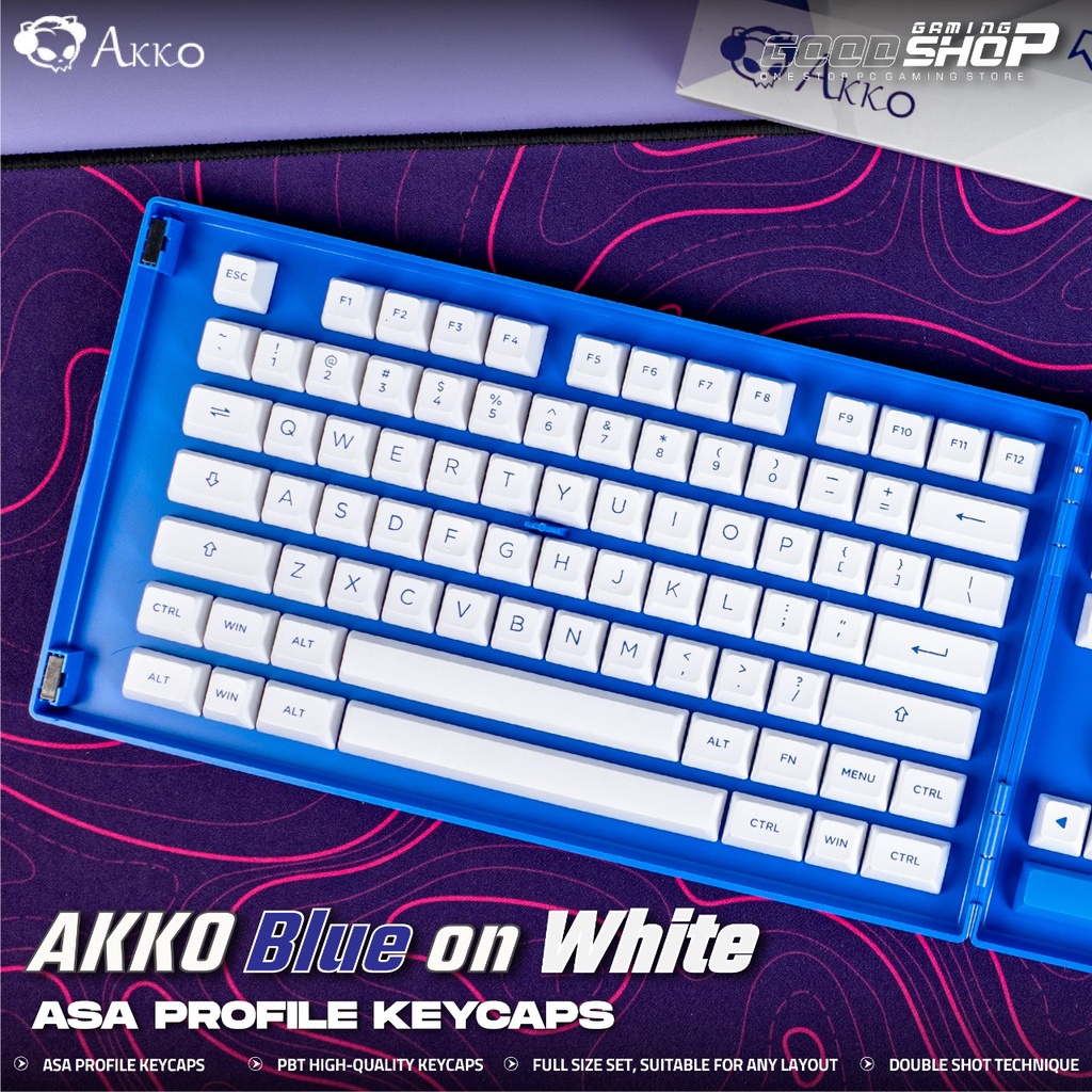 Akko Blue on White Keycap Set 197 key ASA - Keycap Set | Lazada Indonesia
