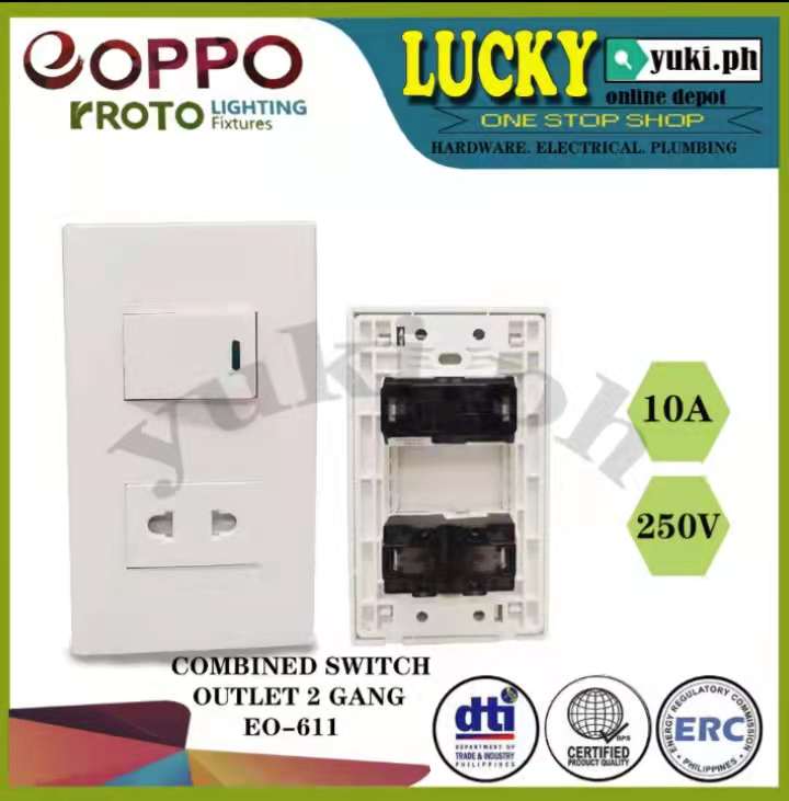 EO 611 EOPPO/ROTO COMBINED SWITCH / OUTLET 2 GANG (10A-220V) | Lazada PH