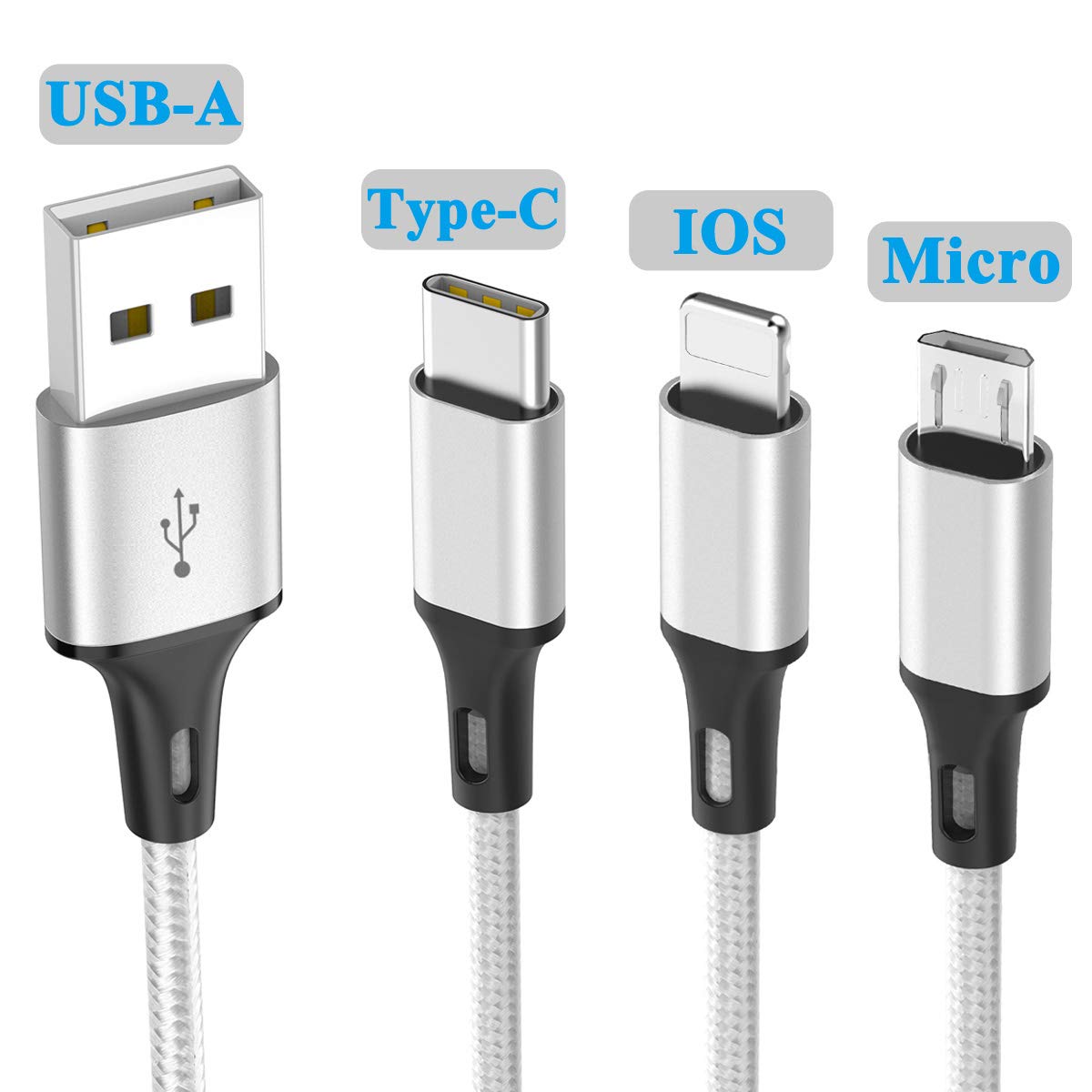2 Pack 3 In 1 Charging Cable Cord Multi Fast Charging Cable, Short ...