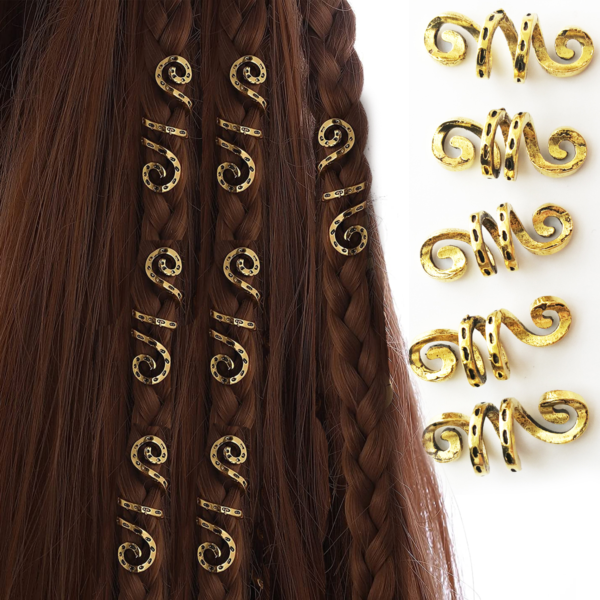 5Pcs Golden Silver Viking Spiral Charms Hair tubes Braid Dread ...