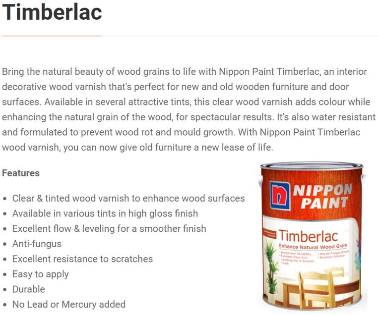 Nippon Paint(1 Litre Wood Paint + GIFT): Timberlac, SolarShield ...