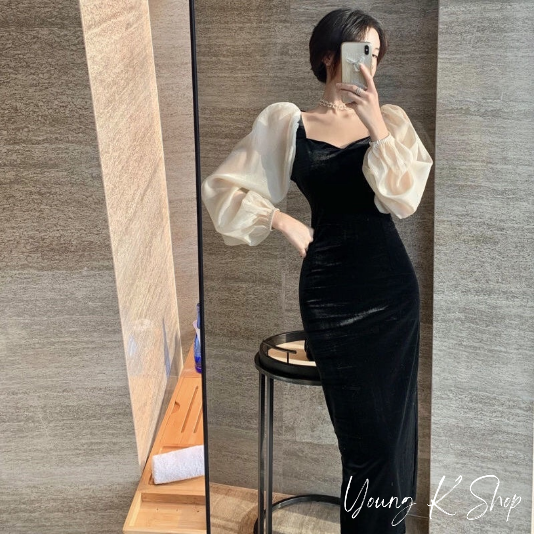 YKS183 Grace Midi Dress Bodycon Velvet Mix Sifon Model Sexy Kekinian ...