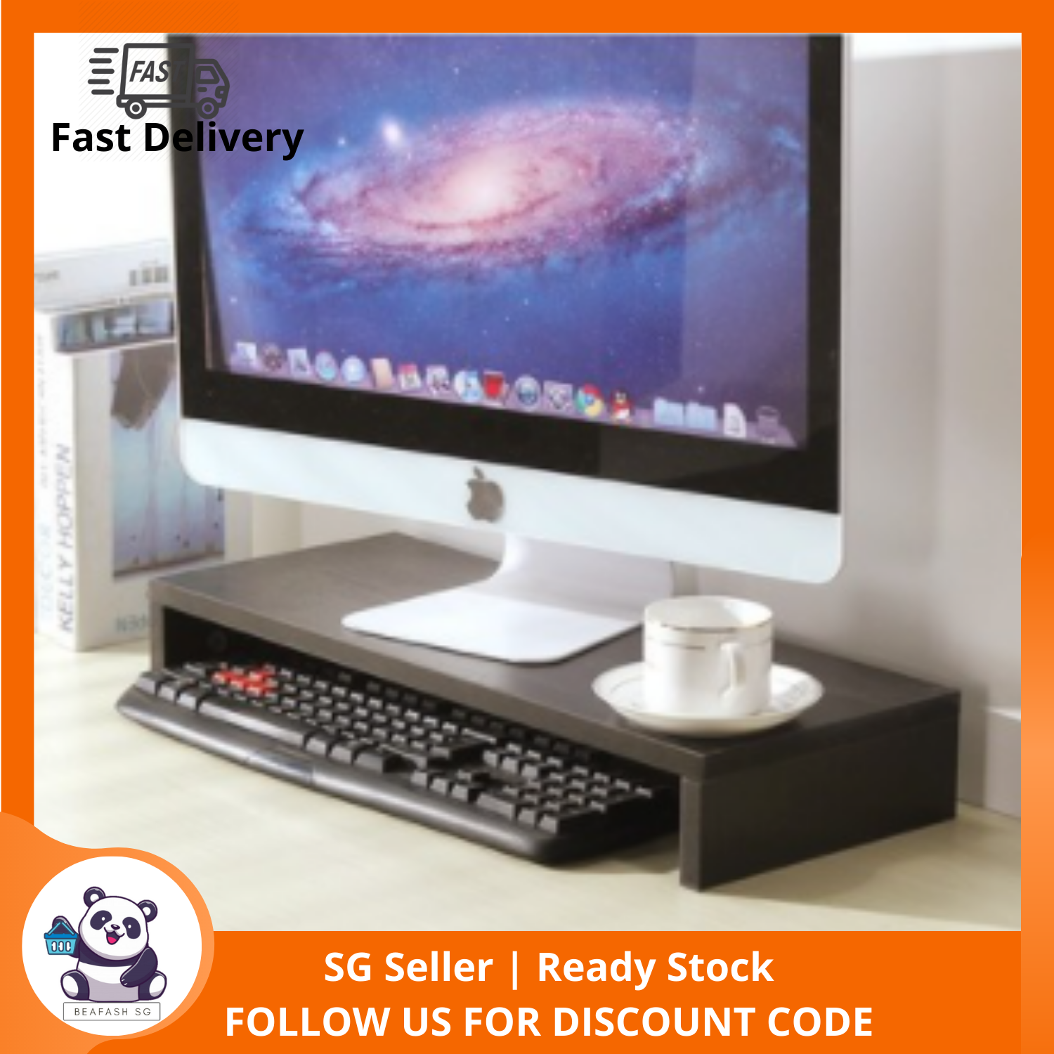 Monitor Stand and Computer Riser for Desk (Black Walnut) | Wooden Shelf ...