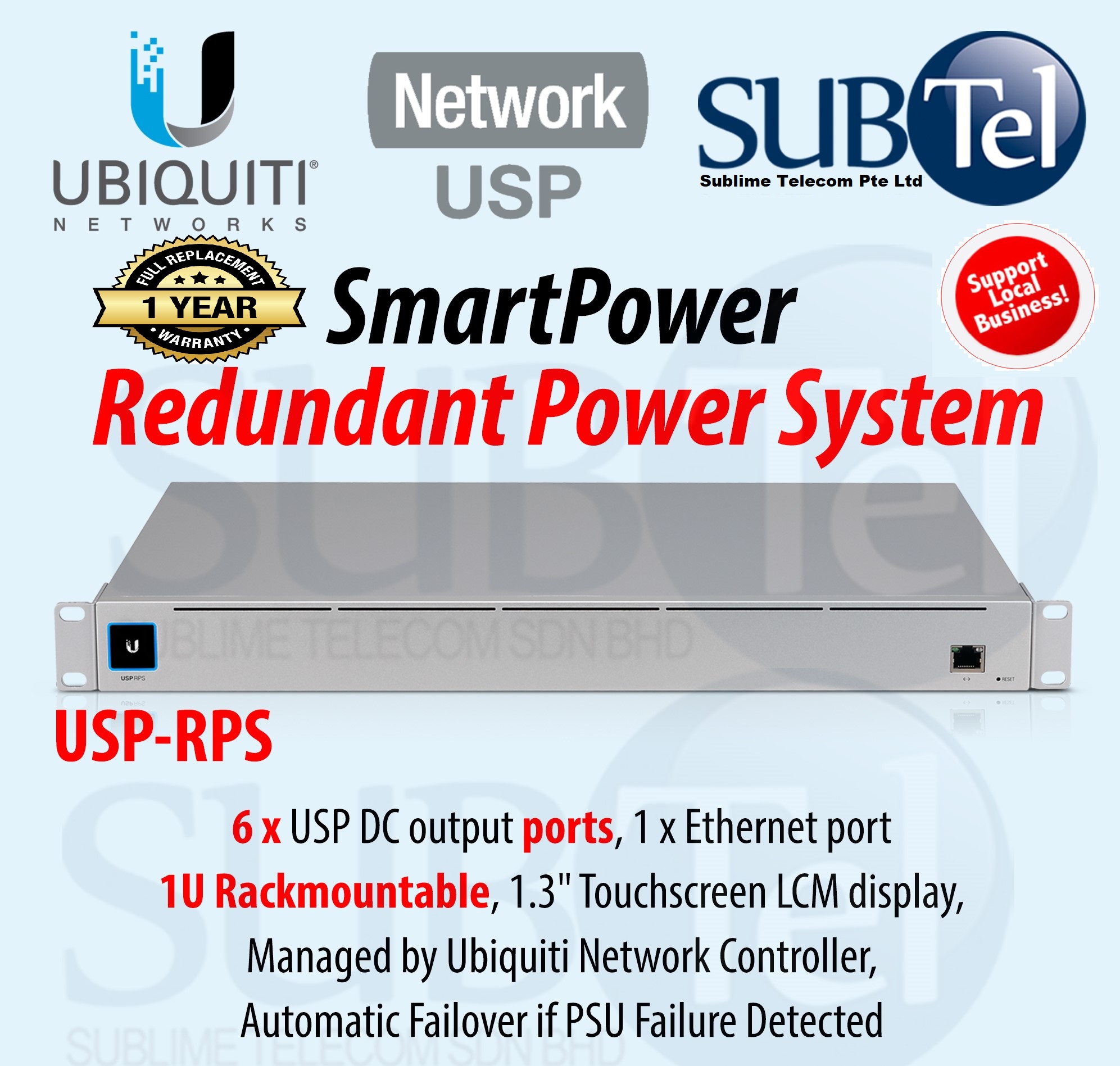 USP-RPS Ubiquiti SmartPower Redundant Power System 1U Rackmount UBNT ...