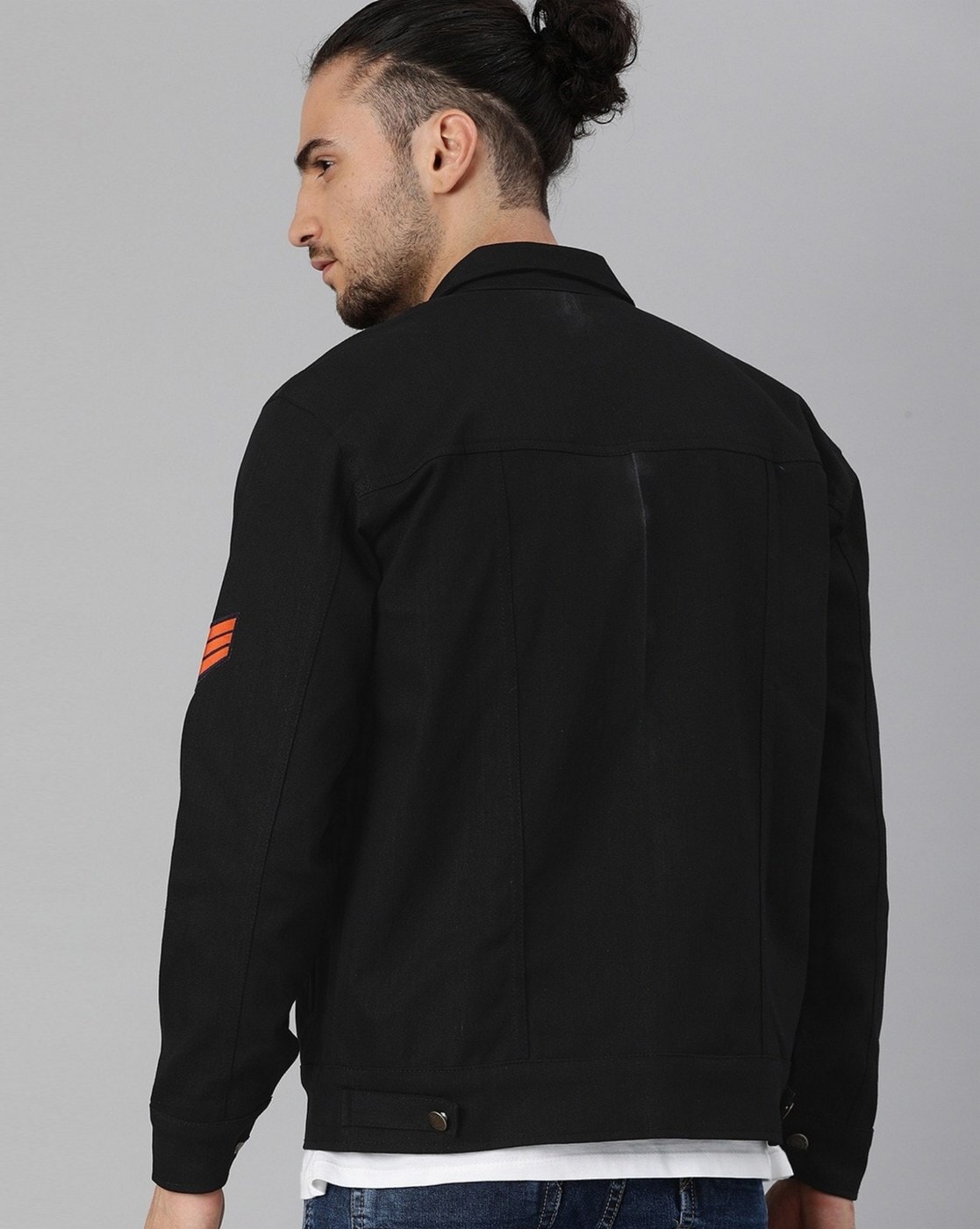 Men's Black Denim Jacket With Badges By SPRINTER | Daraz.pk