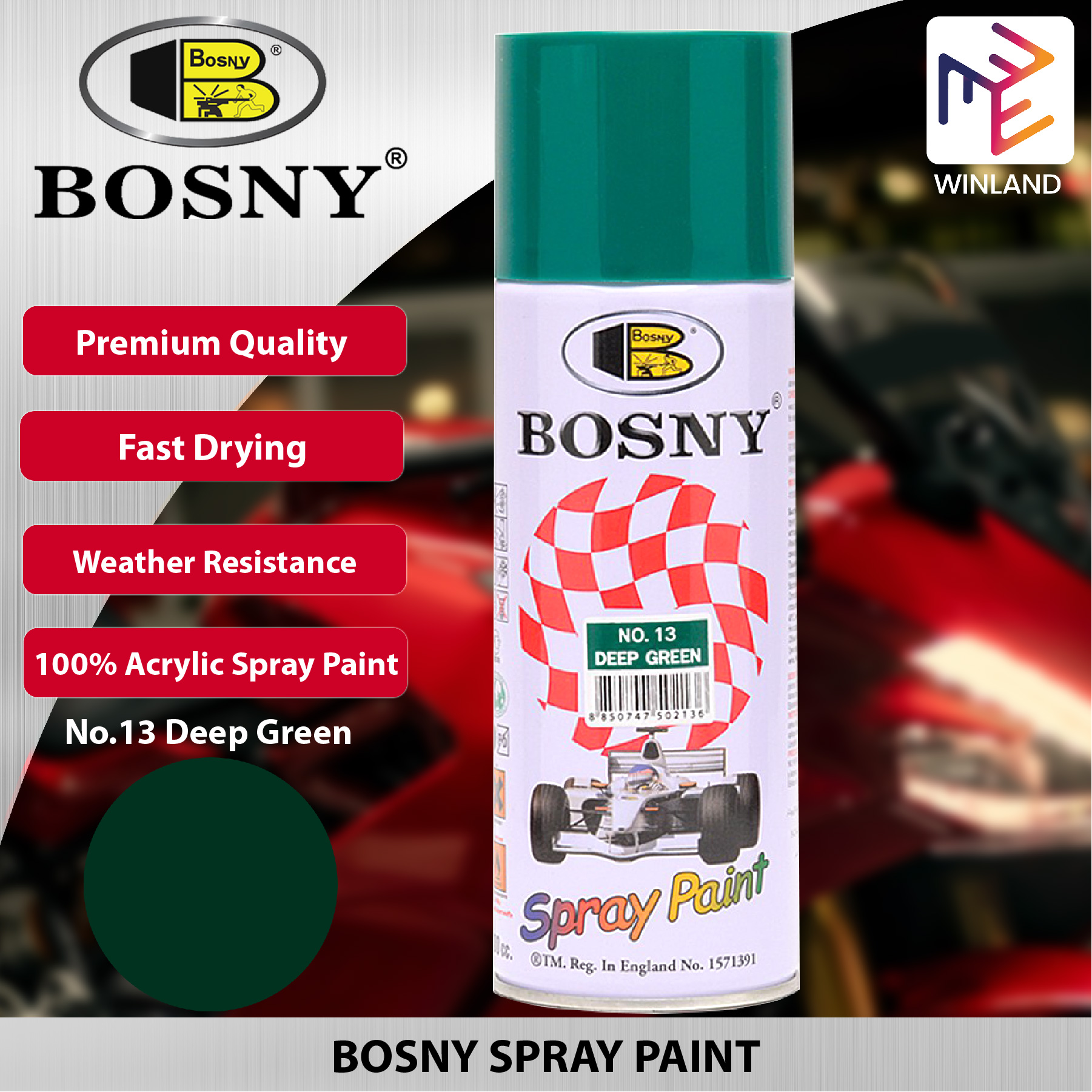 Bosny 100% Acrylic Spray Paint Deep Green No.13 Spraypaint Pylox ...