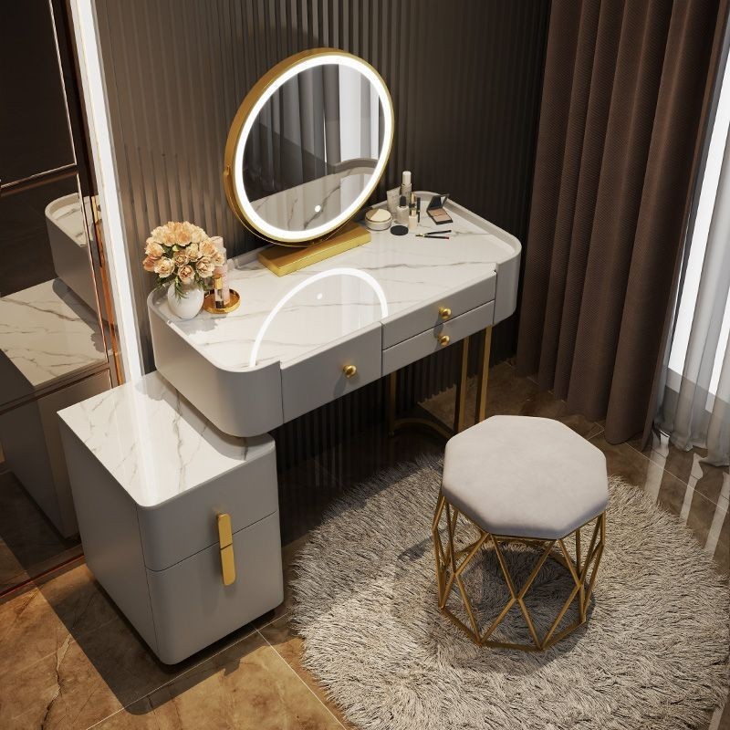 HDB Solid Wood Dresser Light Luxury Storage Cabinet Integrated Stone ...