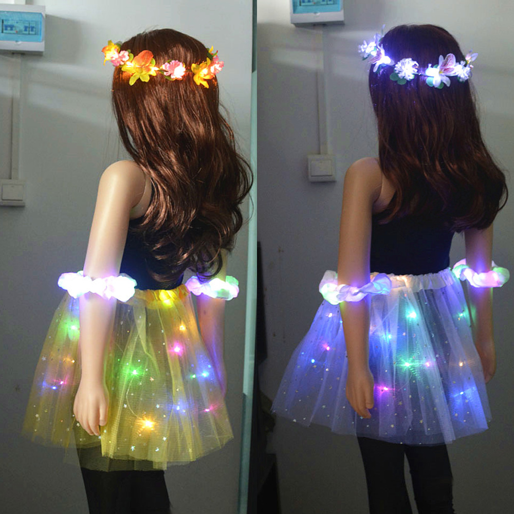 【Petalfall】Kids Girl Light Up Skirt Star Tutu Flower Headband Birthday ...