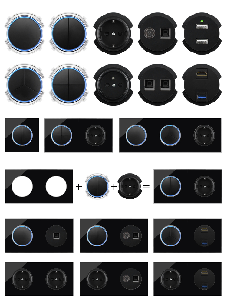 L1 Series-Black Glass Panel Wall Switch DIY Free Combination Power ...
