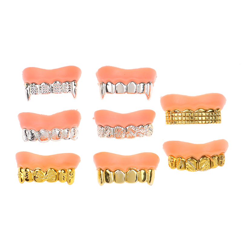 2PCS Halloween costumes electroplated gold and silver false teeth ...