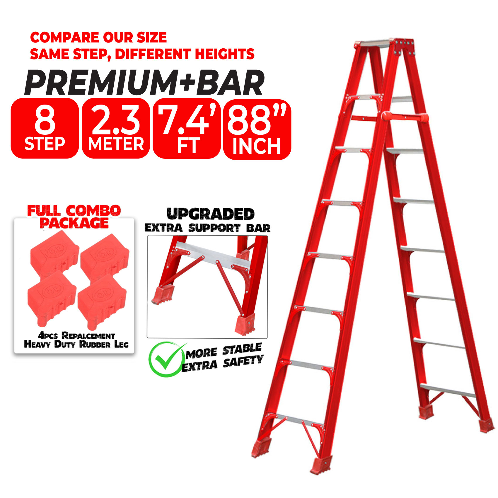 8 STEP Ladderman RED Reinforced Heavy Duty Aluminium Double Sided ...