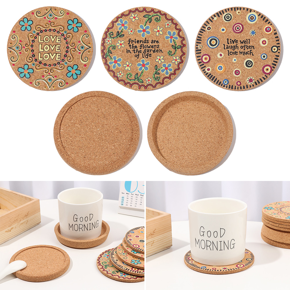 Non-Slip Cork Coasters Natural Wooden Round Coffee Cup Mat Heat ...