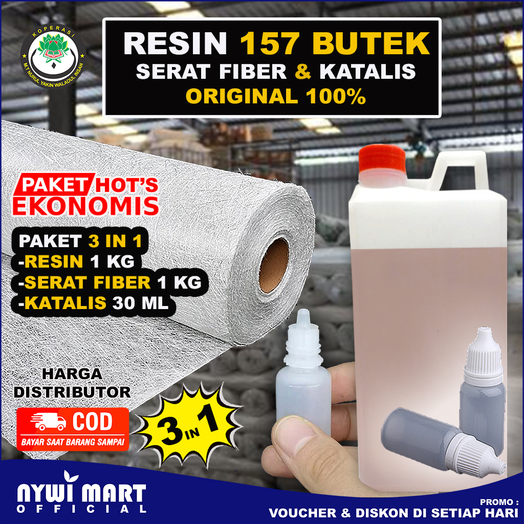 Serat Fiber 1Kg Resin Yukalac 157 1Kg Katalis 30ml / Mat fiber / Waterproofing / Bahan Kerajinan ...