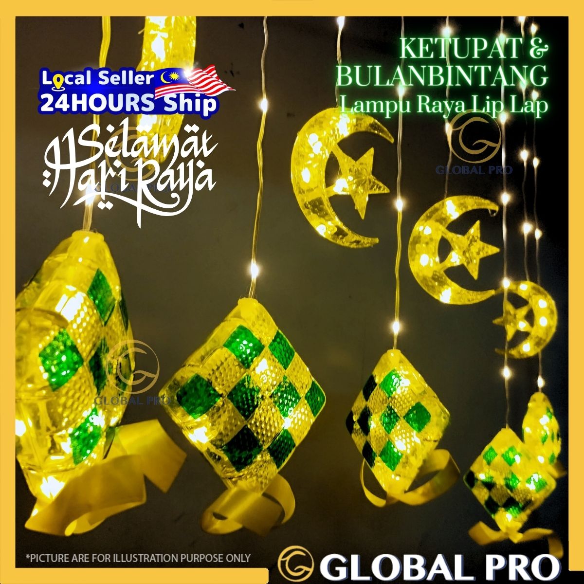 Lampu Raya Ketupat Bulan Bintang Lampu Lip Lap Lampu Raya LED Light ...