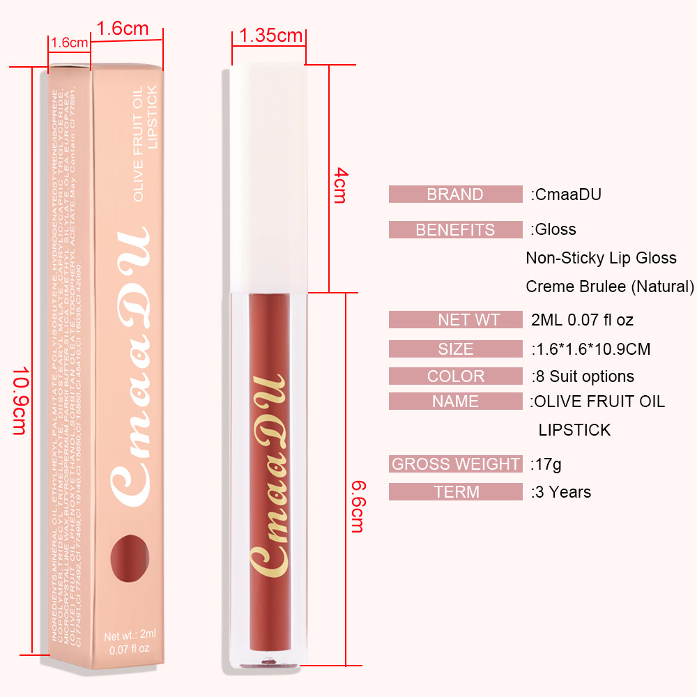 CmaaDu 8Color Lip Gloss Matte Creamy Cup Lipstick Satin Finish Makeup ...