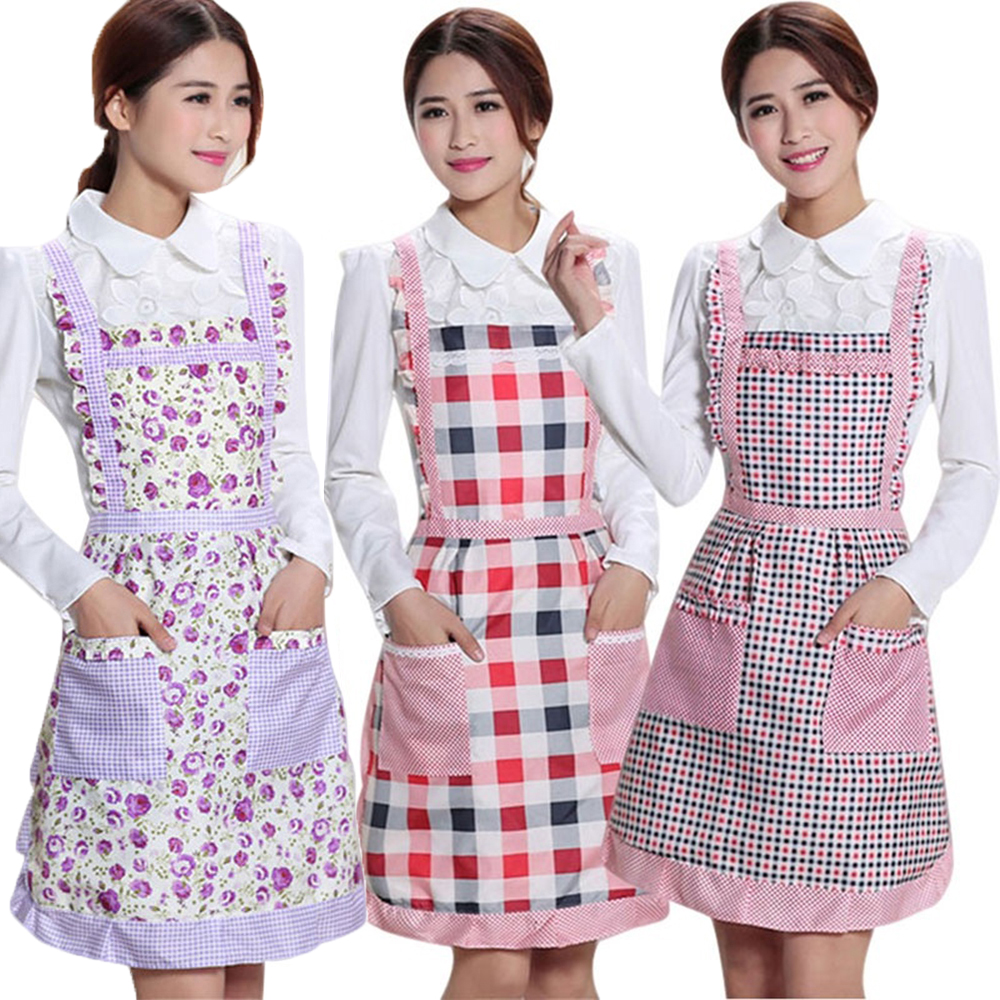 Women Apron with Pockets Aprons Waterproof Plaid Print Kitchen Cloth ...