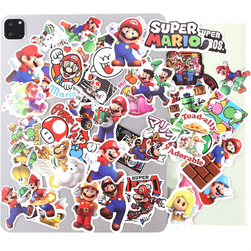 50Sheets Super Mario Bros Stickers For Water Bottles Cute Waterproof ...