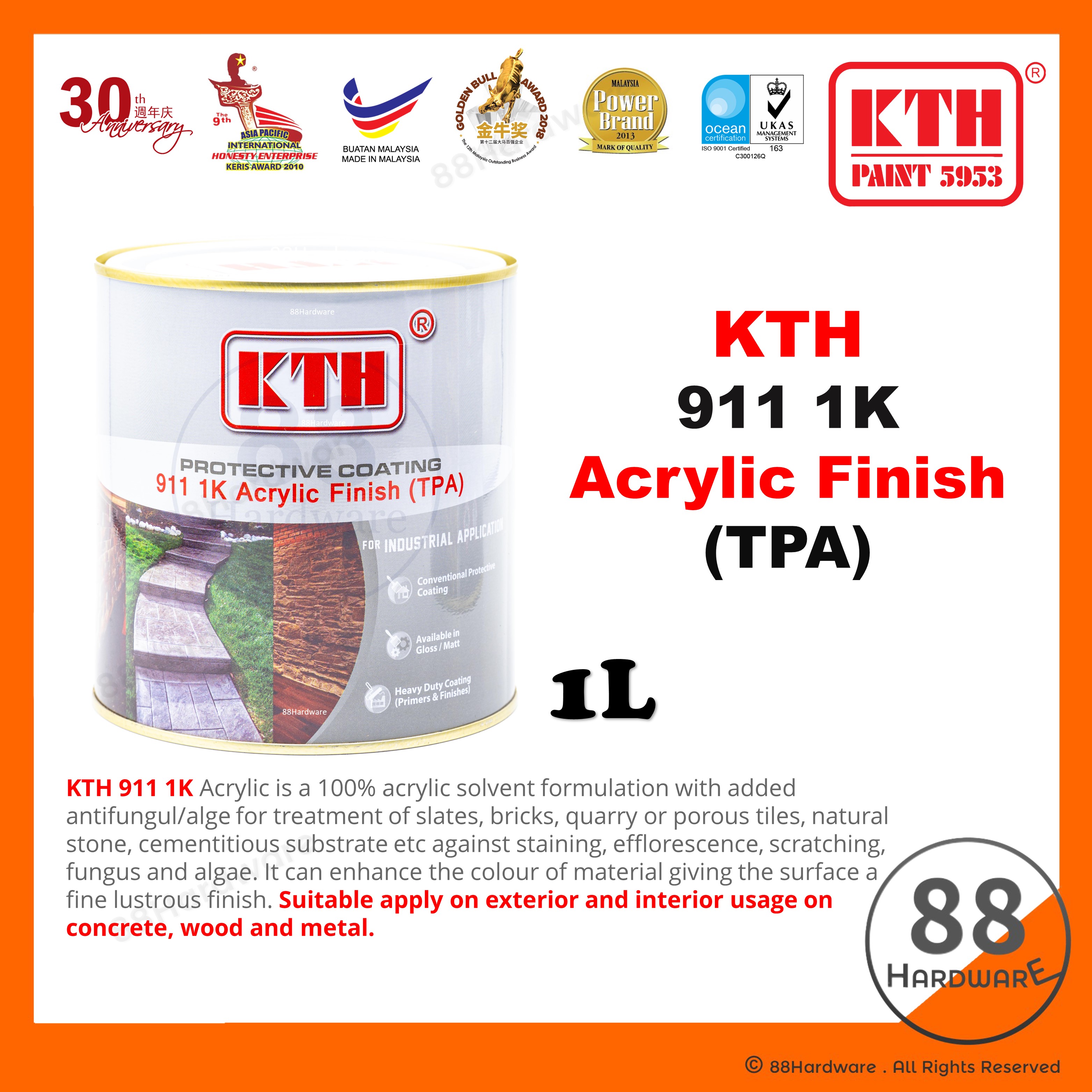 1L 5L Kth 911 1k acrylic finish clear / stone / clear finish / batu ...