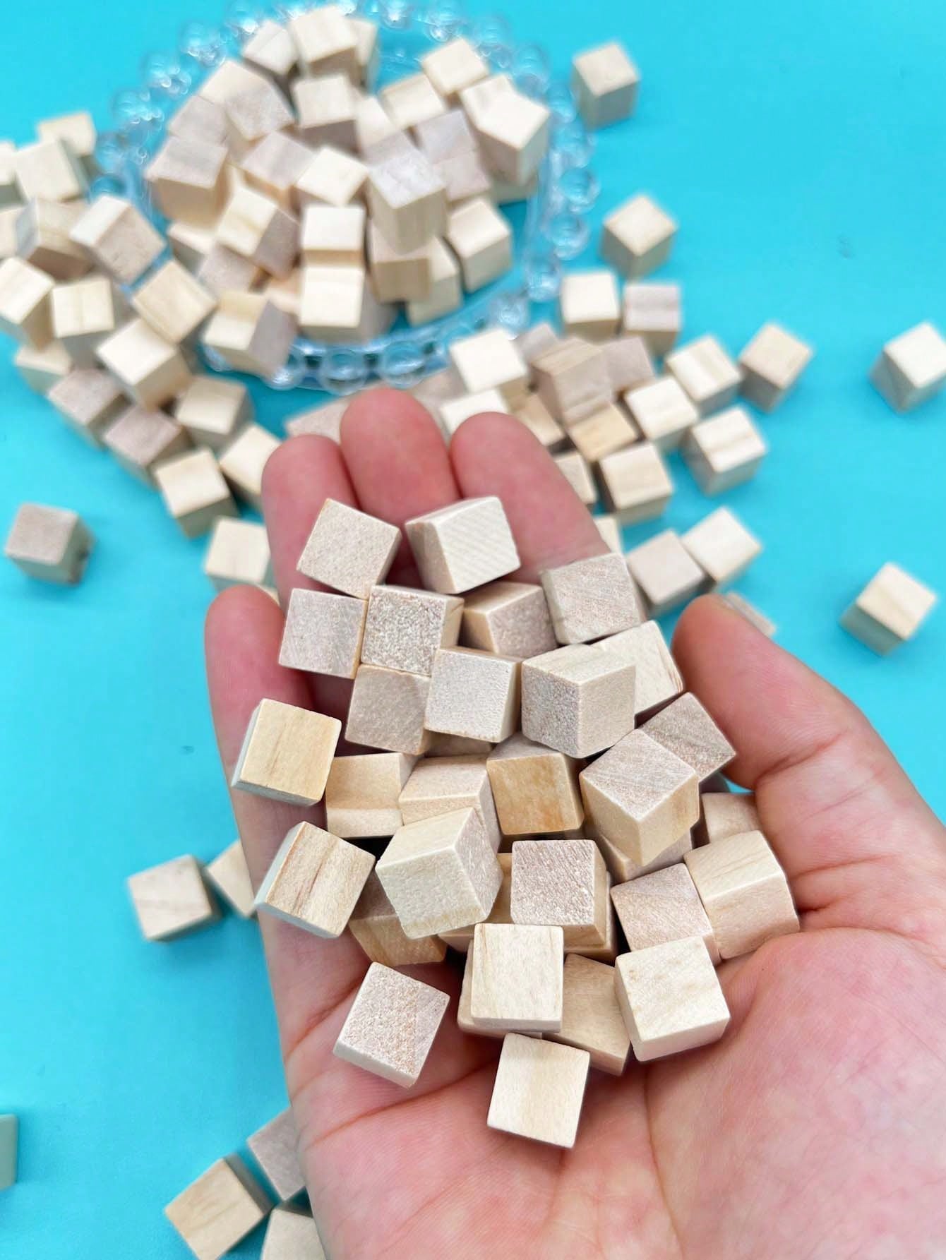 5 Sizes Big/Small Unfinished Wooden Blocks Wood Cubes For DIY Craft and ...