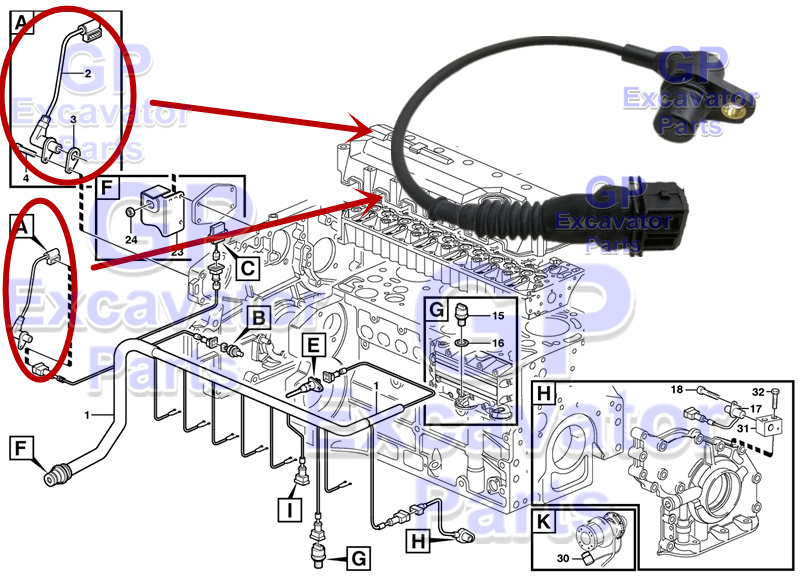 EC160B / EC180B /EC210B / EC240B / EC290B HYDRAULIC EXCAVATOR ENGINE CRANKSHAFT SPEED SENSOR ...