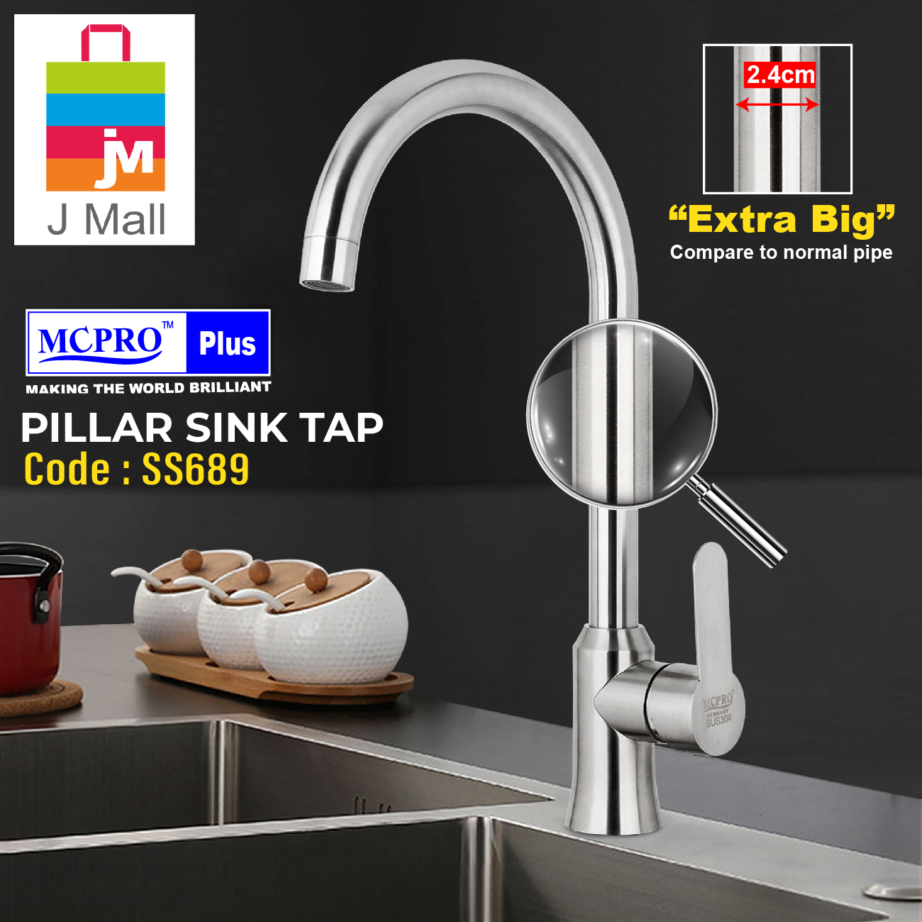 MCPRO Plus SUS304 Stainless Steel Kitchen Extra Big Faucet PILLAR SINK ...