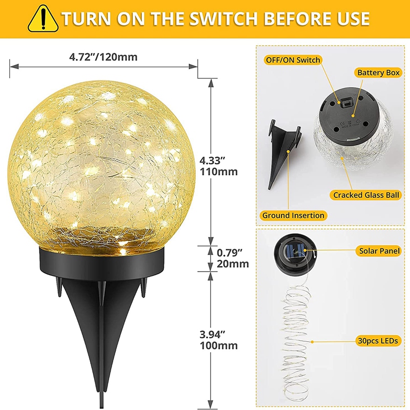 2-Pack Garden Solar Lights Decorative, Colored Cracked Glass Globe ...