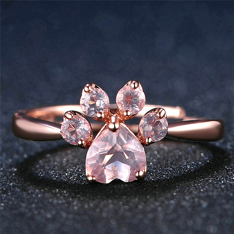 Cat Claw Opening Adjustable Ring Women Rose Gold Crystal Zircon Finger ...