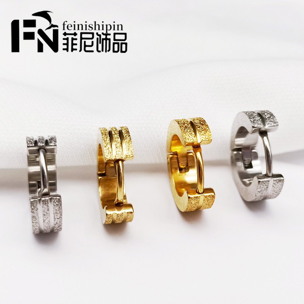 Titanium steel fashion Korean frosted stainless steel earrings 4*9 ...