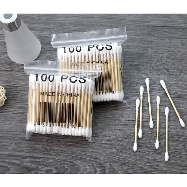 AIMIER 100Pcs/Pack Cotton Swabs Bamboo Stick White with Plastic Wrapper ...
