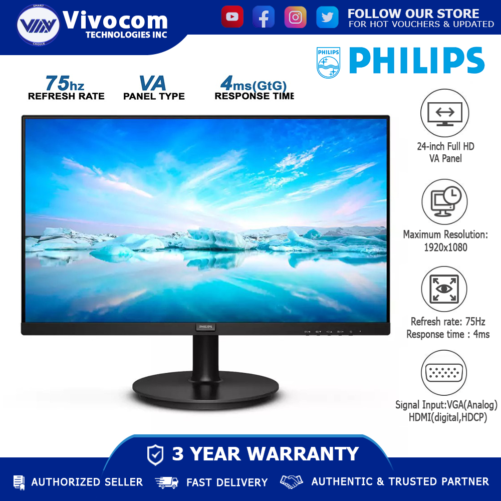 Philips 241V8L 24-inch Full HD Resolution 1920 x 1080, 75 Hz Monitor ...