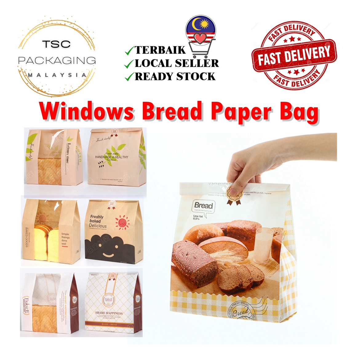 Window Bread Packaging Bread Papar Bag Kraft Paper Window Bread Bag ...
