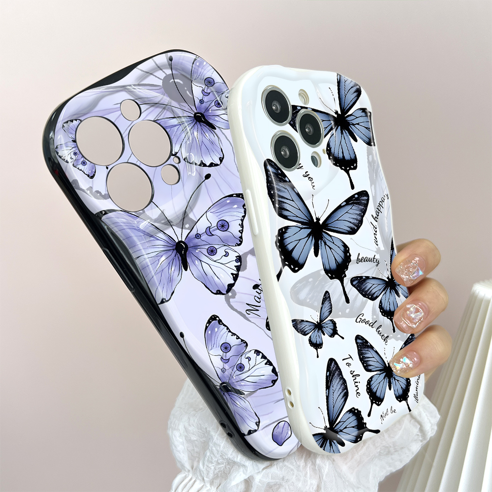 Jizetin for Realme C21 Back Cover Butterfly Shadow Cream Wavy Edge Soft ...