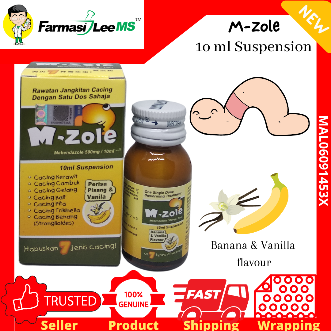 M-Zole Suspension 10ml (Exp 04/2026)/ 1s Tablets (Exp 04/2026) Ubat ...