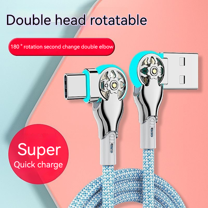 Fast Charging Cable 180 Degree Elbow Rotation USB A to Type C Cable ...