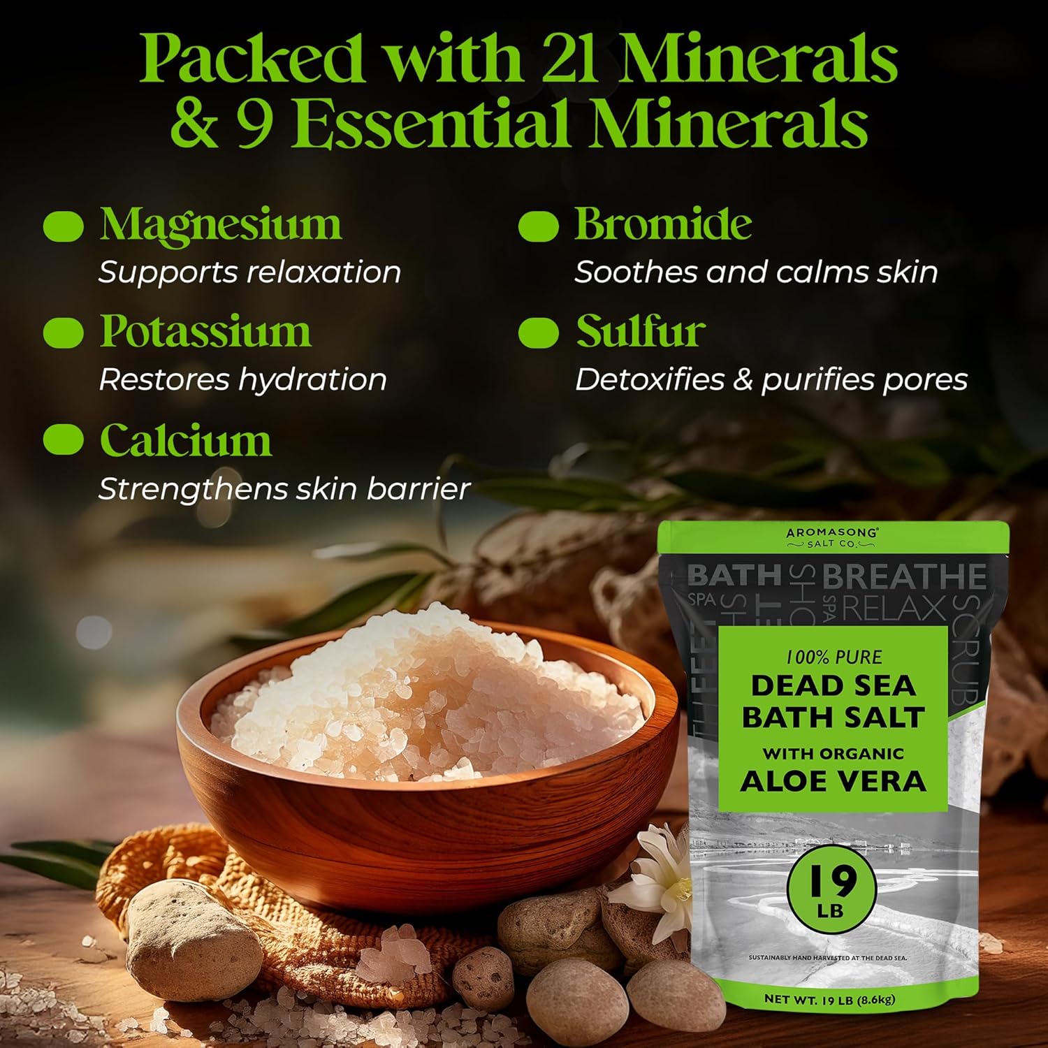 Aromasong Dead Sea Salt with Organic Aloe Vera, Spa Bath Salts, 500g ...