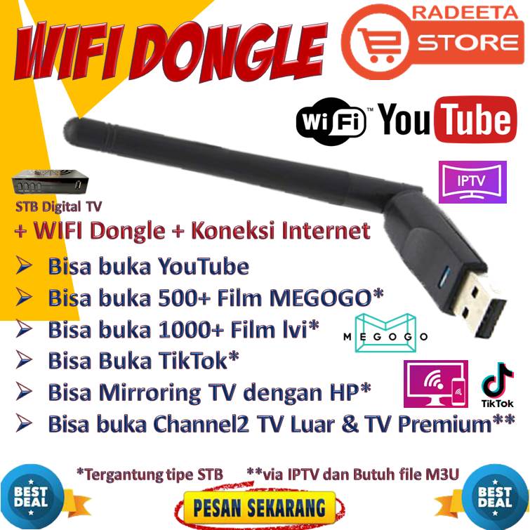 WIFI DONGLE Untuk Set Top Box TV Digital DVB T2 Laptop dan PC - Speed 150Mbps - Chipset MT7601 ...