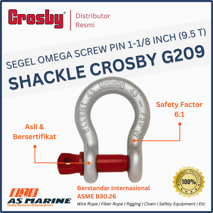 Bow Shackle / Segel Omega G209 Screwpin 1-1/8 Inch 9.5 Ton Safety ...