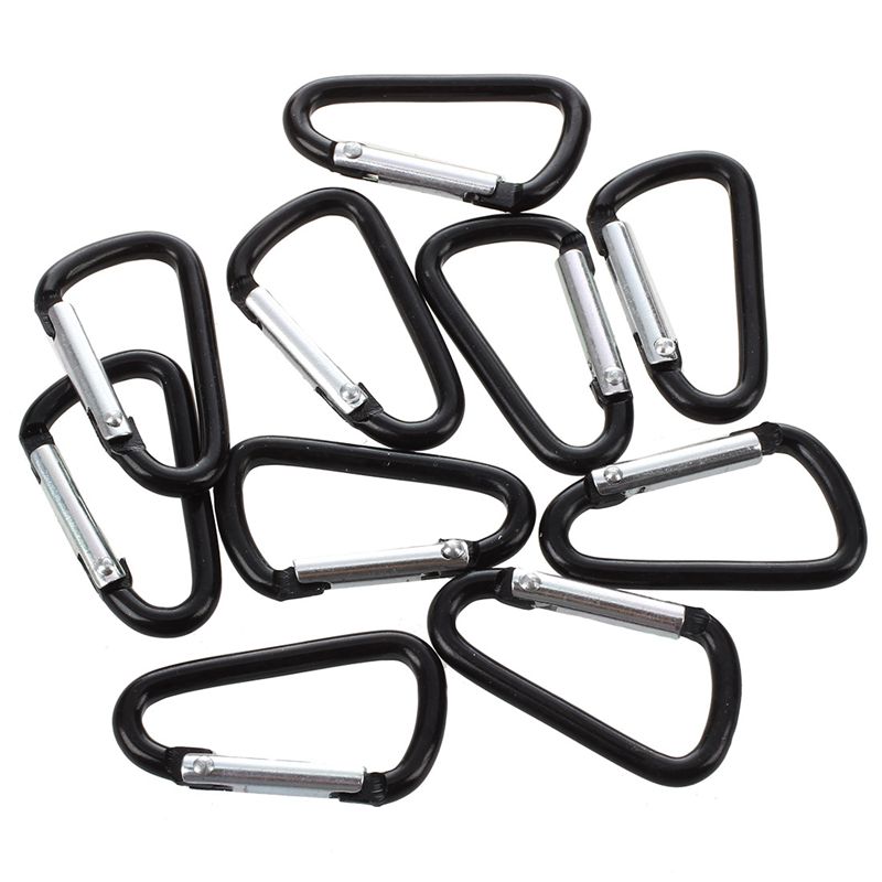 10 Pcs Black D Shaped Aluminum Alloy Snap Clip Key Chain Carabiner Hook ...