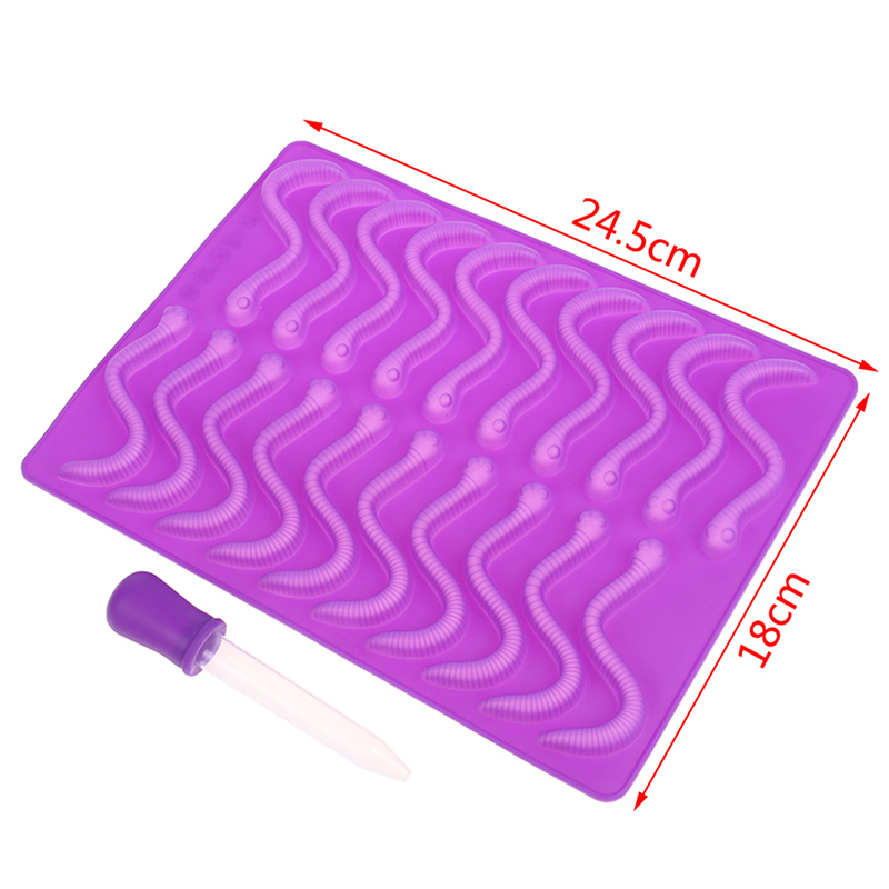 20 Cavity Silicone Gummy Snake Worms Chocolate Mold Sugar Candy Jelly ...