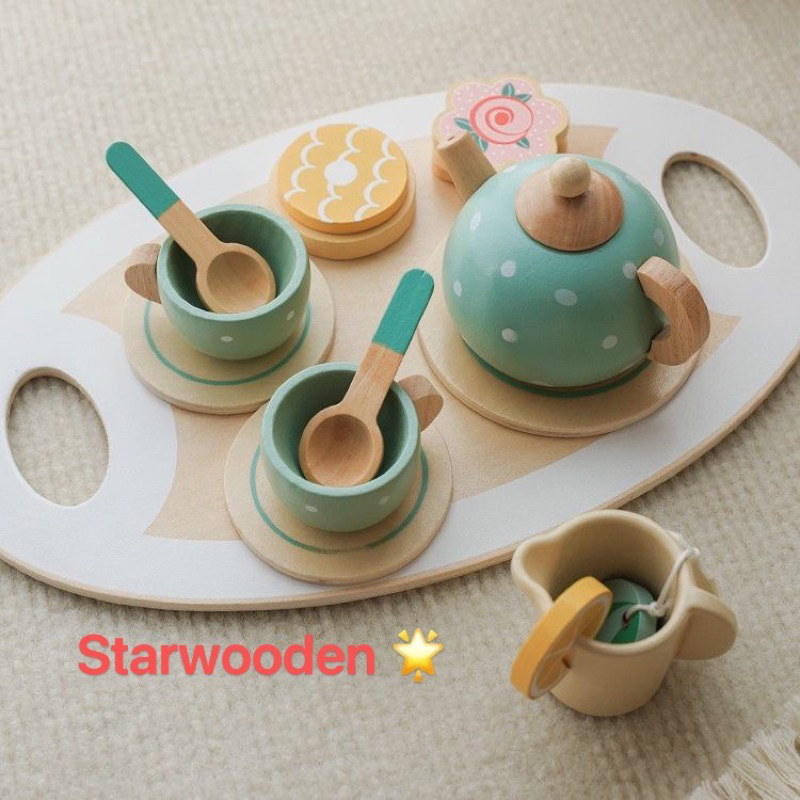 Wooden Tea Party Set for Little Girls Toys, Pretend Play Kids Tea Set ...