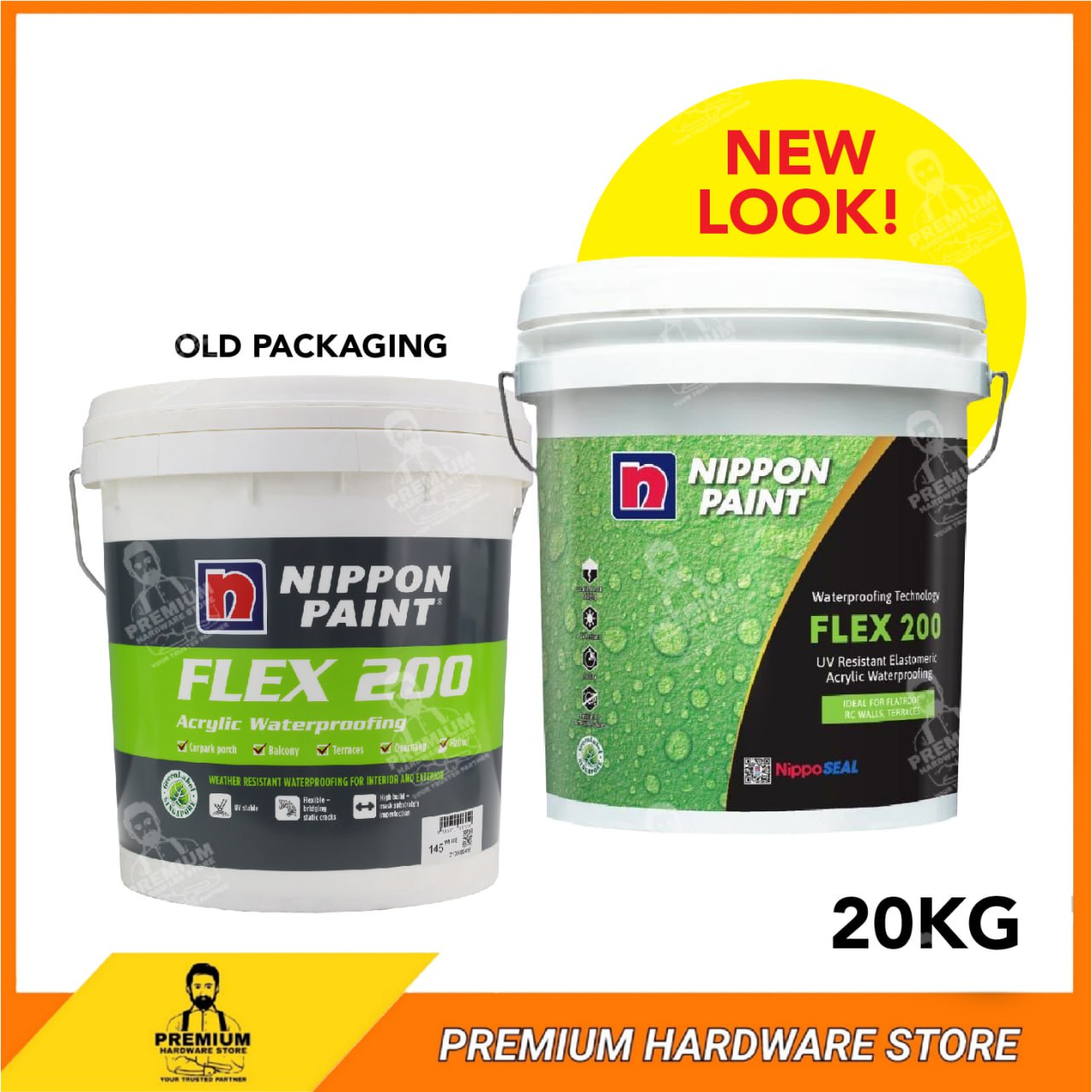 NIPPON PAINT Flex 200 Arcylic Waterproofing 20KG (White & Grey) Roof & Wall Waterproof Paint ...