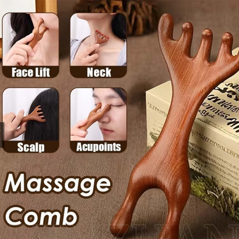 Antler Massage Comb Five Claw Head Treatment Scraping Meridians Comb ...