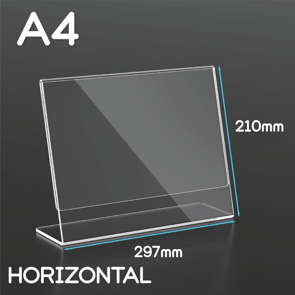 A4 A5 A6 Acrylic L-shape Display Stand Portrait Horizontal Transparent ...