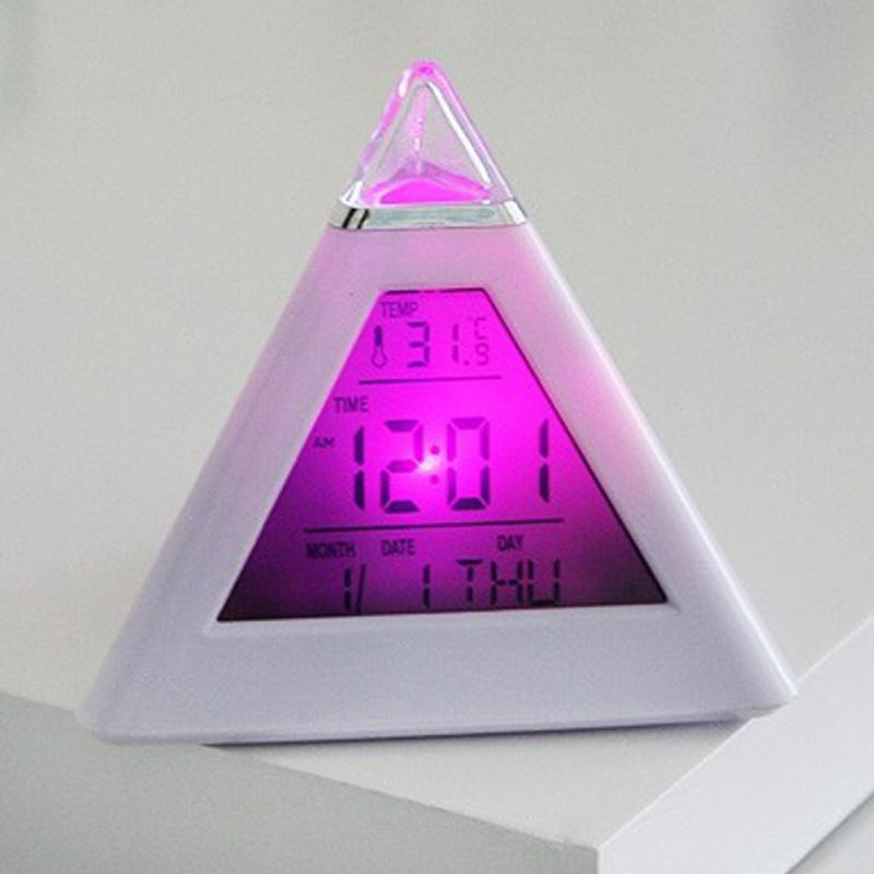 【New Arrivals】LED Digital Clock Pyramid Shape Change Color Temperature ...